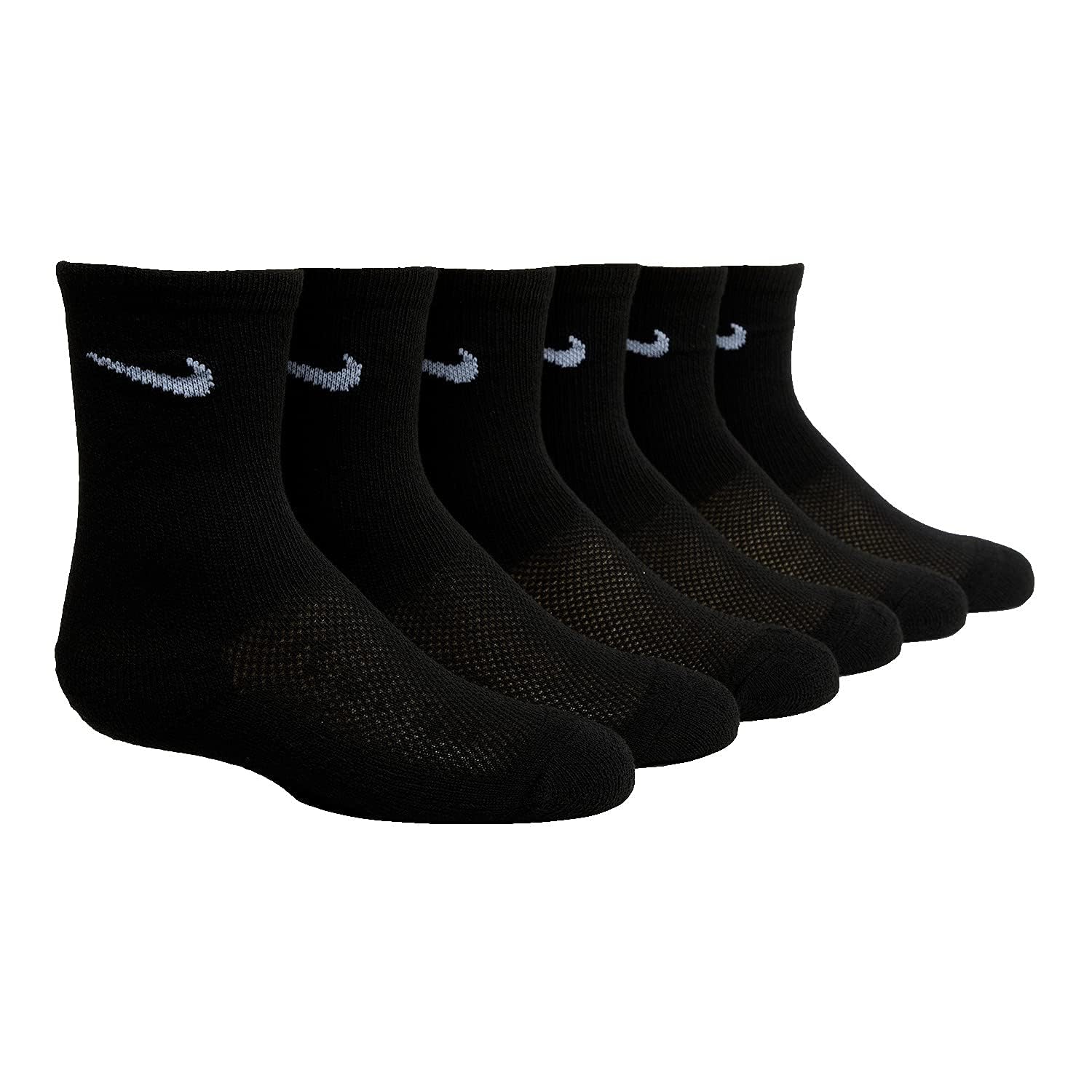 Nike Cushioned Mesh Crew Socks 6-Pack (Little Kid) Black 4-5 Little Kid