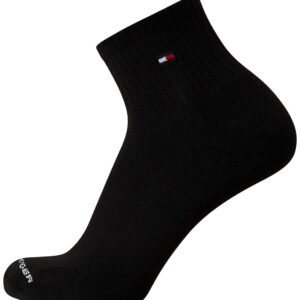 Tommy Hilfiger Mens Athletic Socks Cushion Quarter Cut Ankle Socks (12 Pack), Size 7-12, Black Flag