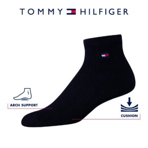 Tommy Hilfiger Mens Athletic Socks Cushion Quarter Cut Ankle Socks (12 Pack), Size 7-12, Black Flag