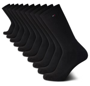 tommy hilfiger men's athletic socks - cushioned crew socks (10 pack), size 7-12, black