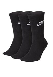 nike men's sportswear everyday essential crew 3 pairs socks, black/white, large