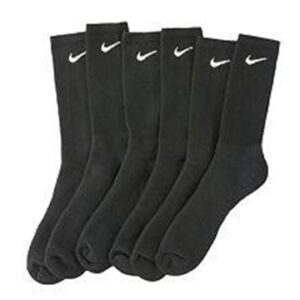 nike men's soft-dry moisture wicking performance crew socks 6 pack, black, men's shoe 8-12 /large