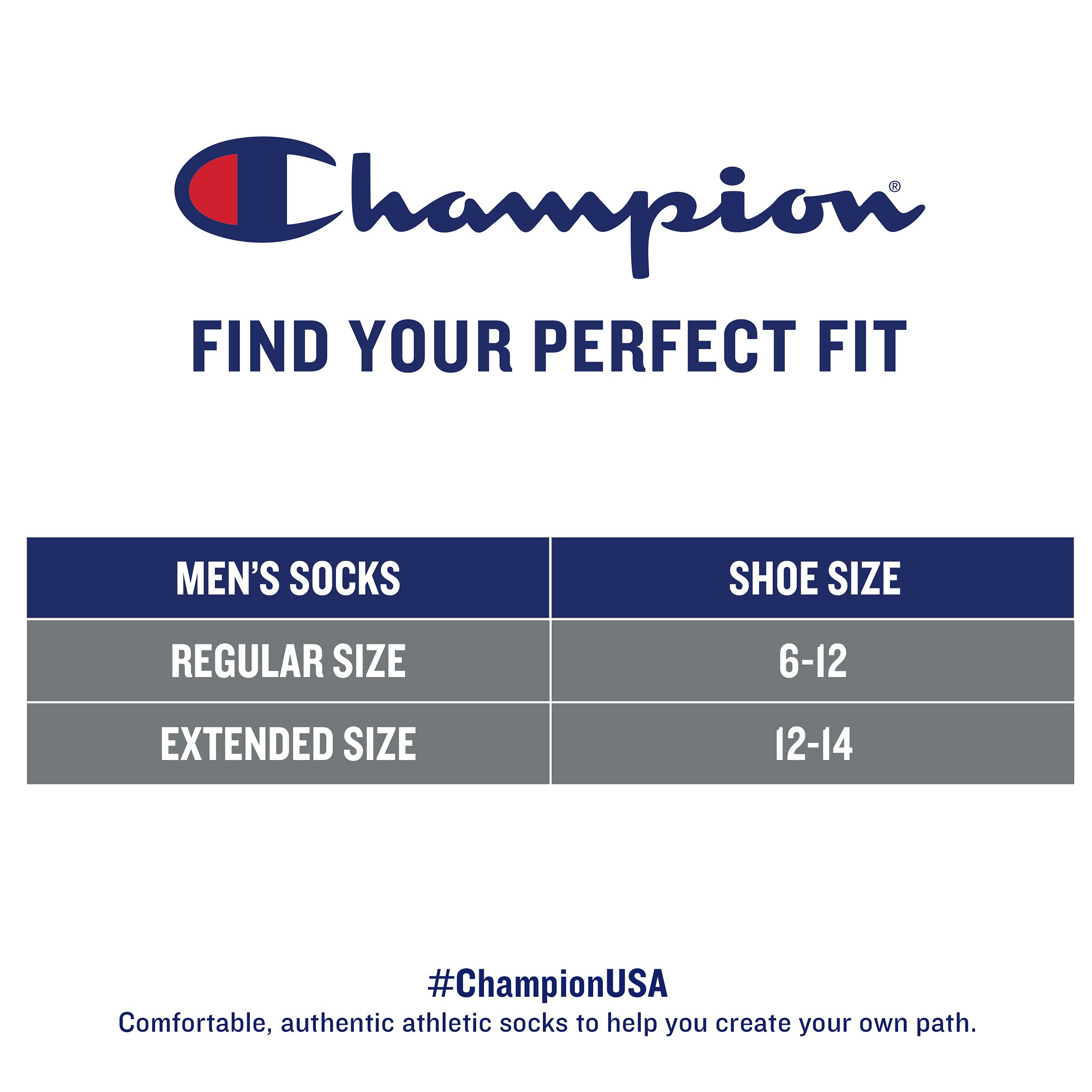 Champion Men's Double Dry Moisture Wicking Socks 6, 8, 12 Packs Availabe, Black Crew C-6 Pack, 6-12