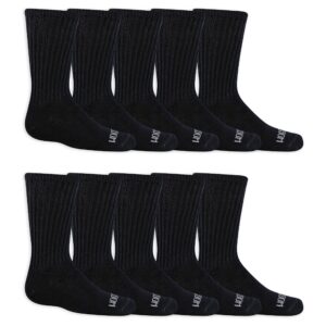 fruit of the loom boys' dual defense crew socks (10 pack), black, large