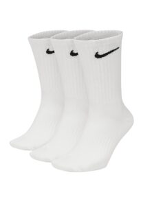 nike unisex everyday lightweight crew training socks (3 pair) (white/black, l)