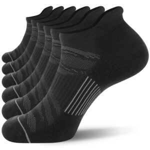 fitrell 6 pack men's ankle running socks low cut cushioned athletic sports socks, shoe size 9-12, black+gray