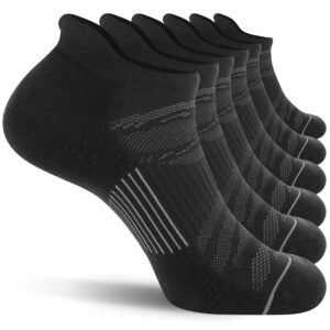 FITRELL 6 Pack Men's Ankle Running Socks Low Cut Cushioned Athletic Sports Socks, Shoe Size 9-12, Black+Gray