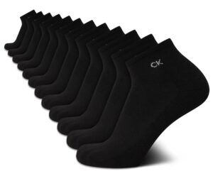 calvin klein men's socks - athletic cushioned quarter cut ankle socks (12 pack), size 712, true black