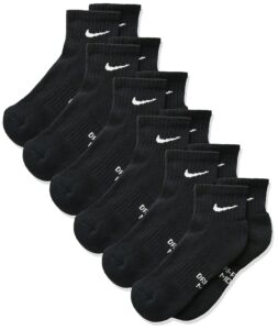 nike kids' unisex everyday cushioned ankle socks (6 pairs), black/white, small