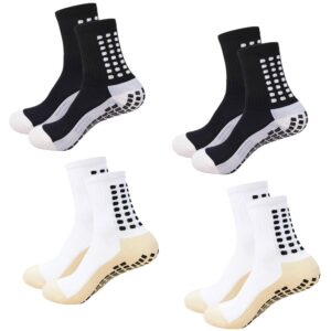 men's socks soccer non skid ball socks anti slip non slip pads for football basketball sports socks 4 pair,2black2white