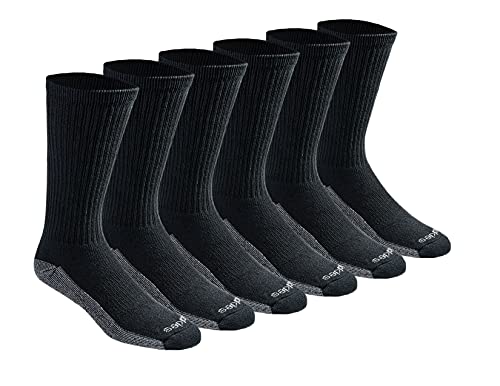 Dickies Men's Dri-tech Moisture Control Crew Socks Multipack, Black (6 Pairs), Shoe Size: 6-12, Pack of 6