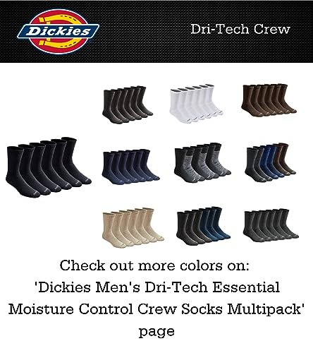 Dickies Men's Dri-tech Moisture Control Crew Socks Multipack, Black (6 Pairs), Shoe Size: 6-12, Pack of 6