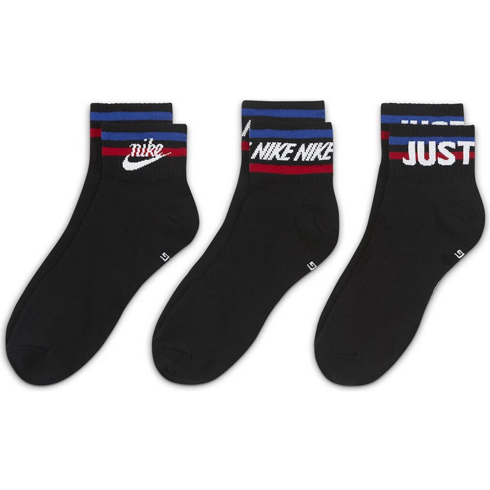 Nike Men`s Everyday Essential Cushioned Ankle Socks 3 Pack (Black(DA2612-010)/White, Large)