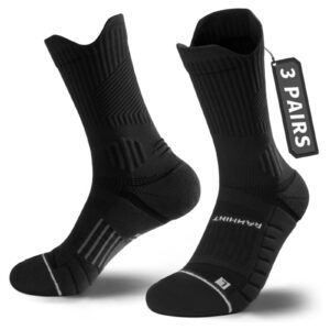 coolmax compression running socks 3 pairs, cushion crew socks, anti-blister moisture wicking athletic hiking socks