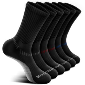 bulliant men running socks 6pairs, compression crew sports socks athletic cushioned for men breathable wicking,arch support(6pairs,shoes size:men 11-13)