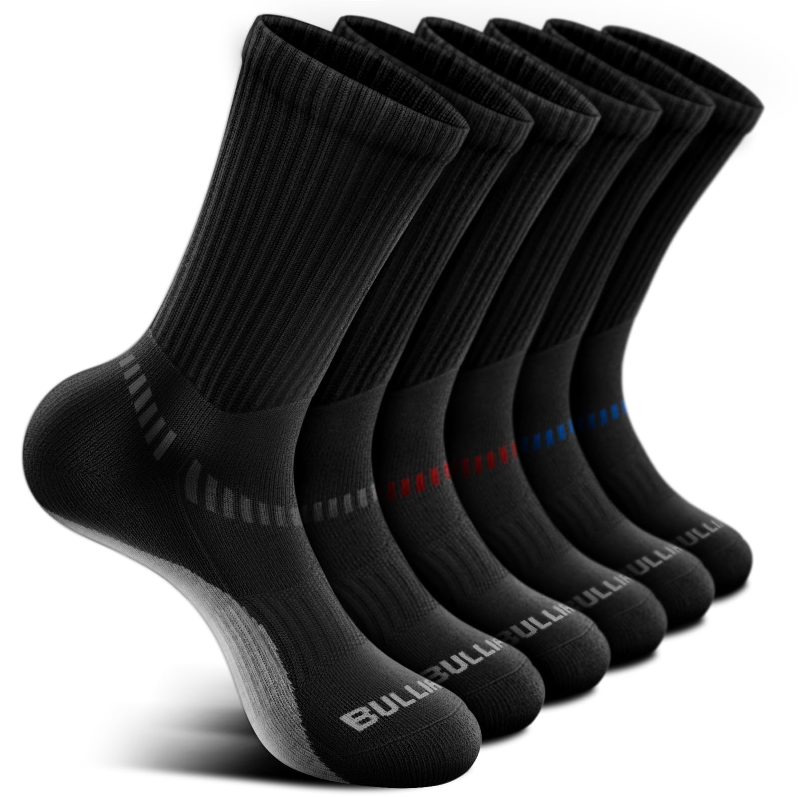 BULLIANT Men Running Socks 6Pairs, Compression Crew Sports Socks Athletic Cushioned For Men Breathable Wicking,Arch Support(6Pairs,Shoes Size:Men 11-13)