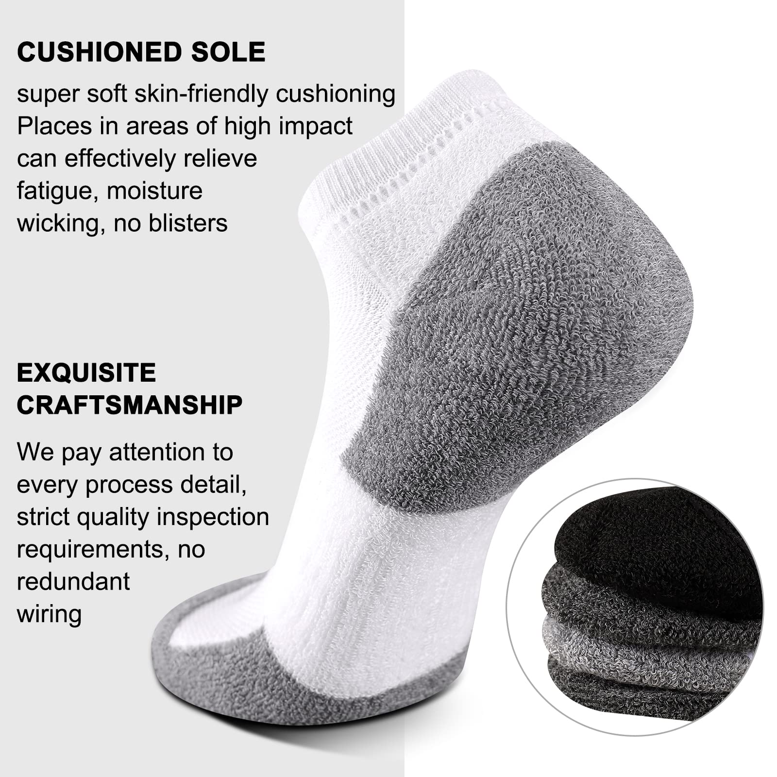 COOPLUS 8 Pairs Mens Cushioned Ankle Socks, Moisture Wicking Athletic Running Low cut Sports Socks