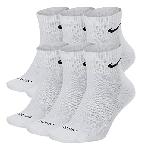 Nike Everyday Plus Cotton Cushioned Dri-Fit Ankle Socks (6 Pair) (White/Black, Medium)