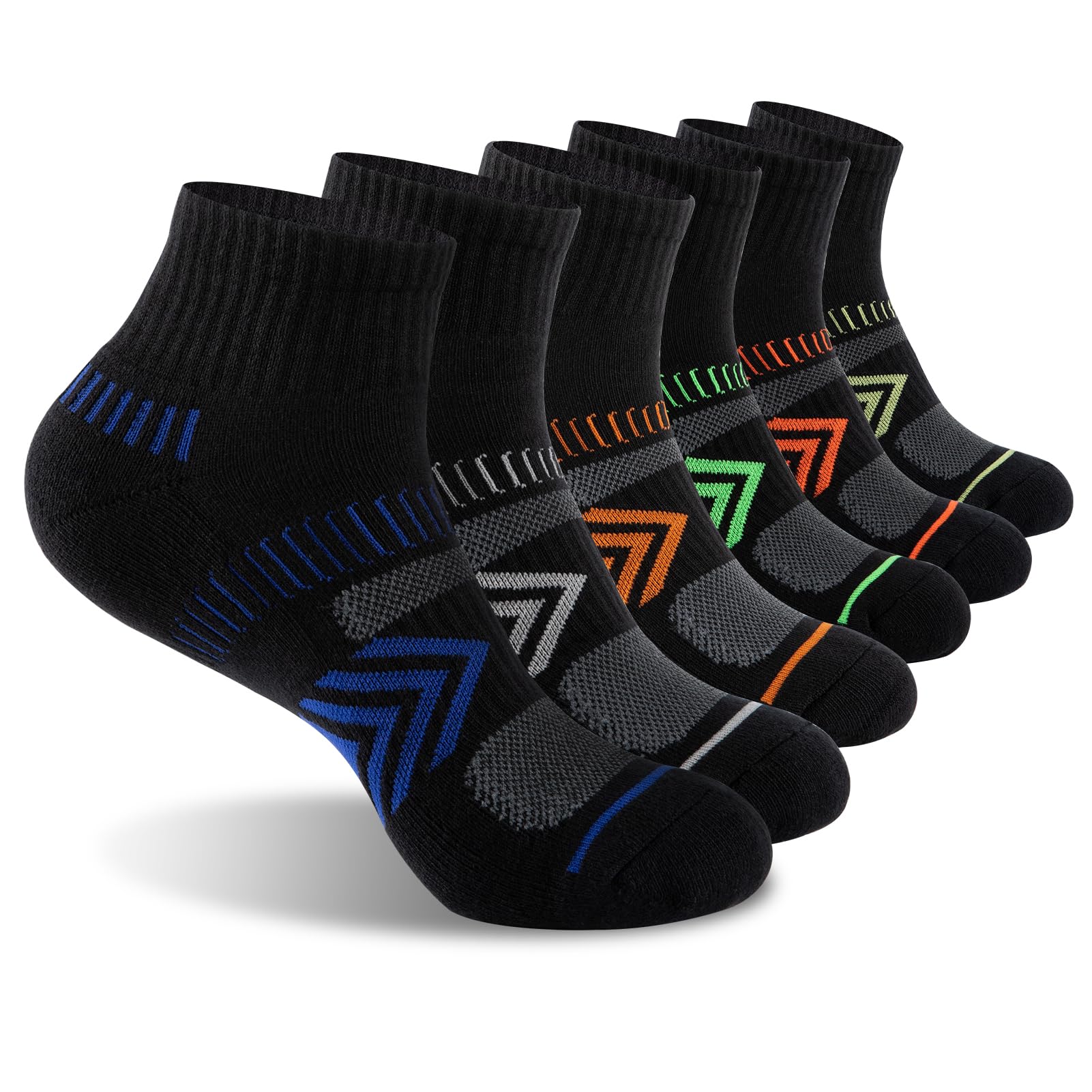 COOPLUS Mens Cushioned Ankle Socks, Cotton Athletic Performance Quarter Socks