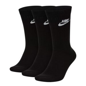 nike men`s everyday essential crew socks 3 pack (black(sk0109-010)/white, large)