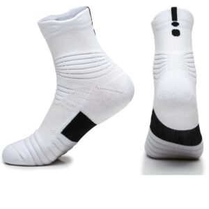 Yoknatt Performance Ankle Athletic Socks Elite Youth Basketball Socks for Mens Womens Boys Girls Mid Crew Socks Cushioned Running Compression Socks 3 Pack Black/White