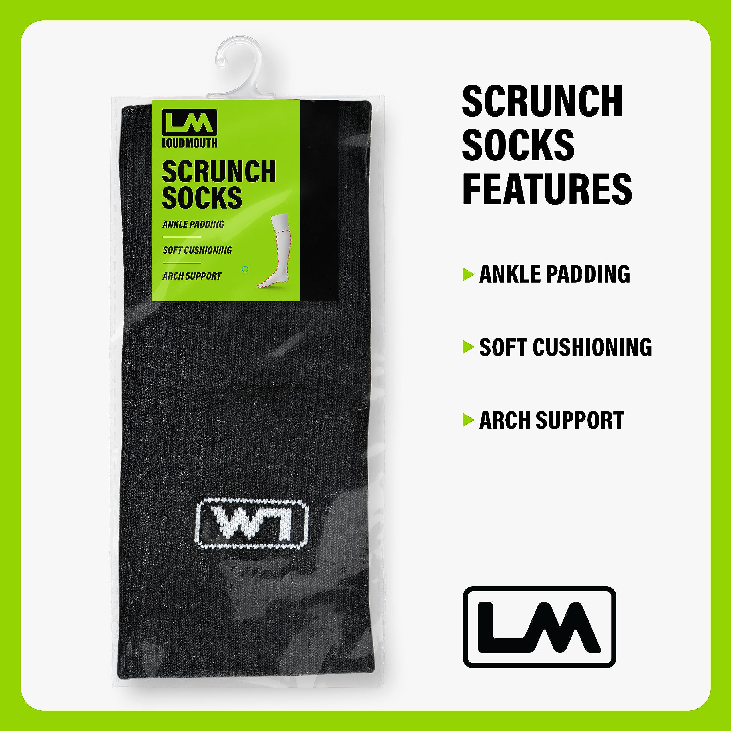 Loudmouth Scrunch Football Socks (Black, L/XL)