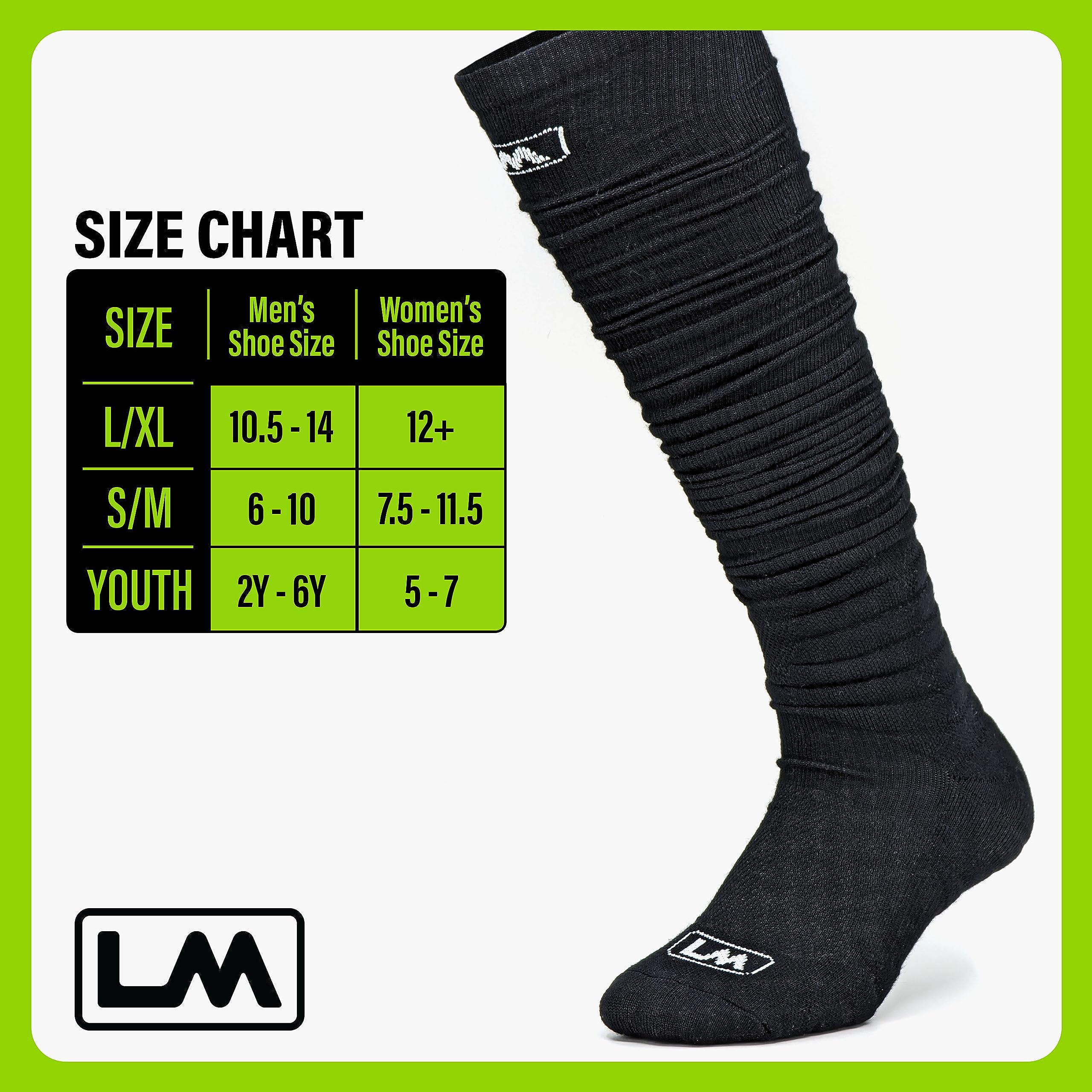 Loudmouth Scrunch Football Socks (Black, L/XL)