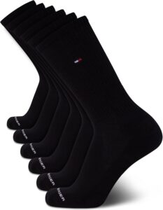 tommy hilfiger men's athletic socks - cushion crew socks (6 pack), size 7-12, pure black