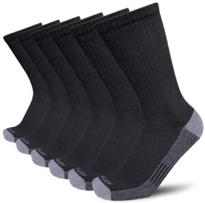 aptyid men's moisture wicking cushioned crew work boot socks, size 9-12, black, 6 pairs