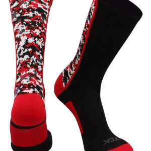 TCK Digital Camo Crew Socks (Black/Red, Medium)