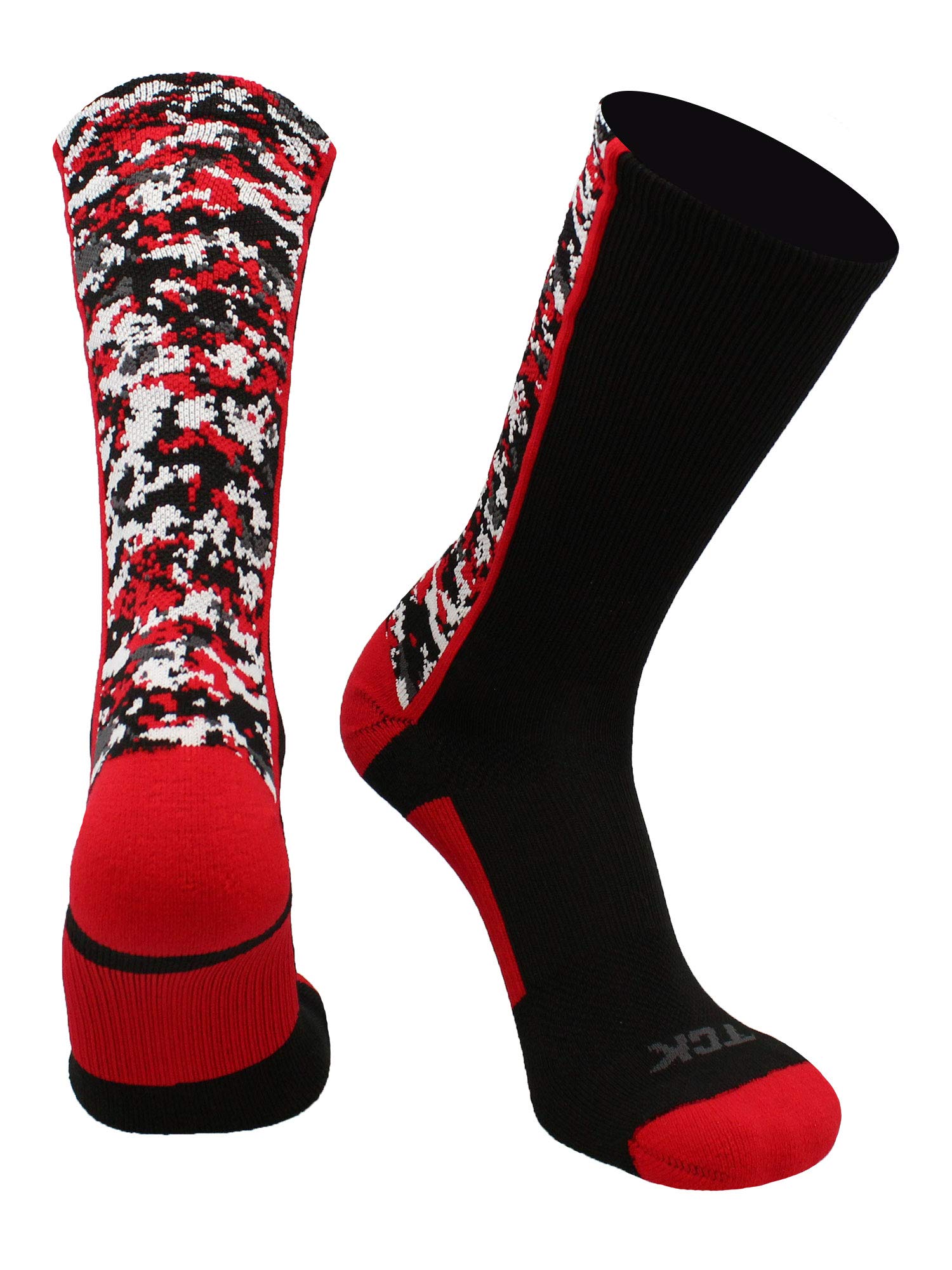 TCK Digital Camo Crew Socks (Black/Red, Medium)