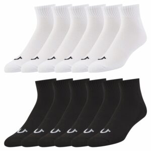 true religion mens socks ankle socks for men quarter premium athletic men's socks 12 pairs black/white, shoe size 8-12,