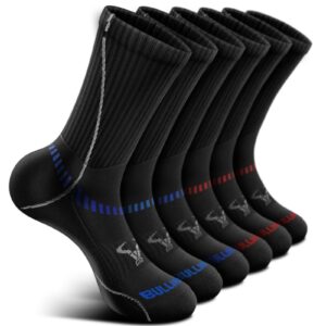 bulliant men sports socks 6pairs, athletic crew socks cushioned for men outdoor running-arch compression support(6pairs,shoes size:men 11-13)