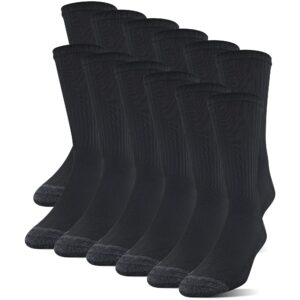 gildan men's polyester half cushion crew socks, 12-pairs, black, shoe size: 6-12