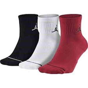 nike jordan jumpman dri-fit quarter socks multi 3 pair sx5544-011 (red/black/white, large / 8-12)