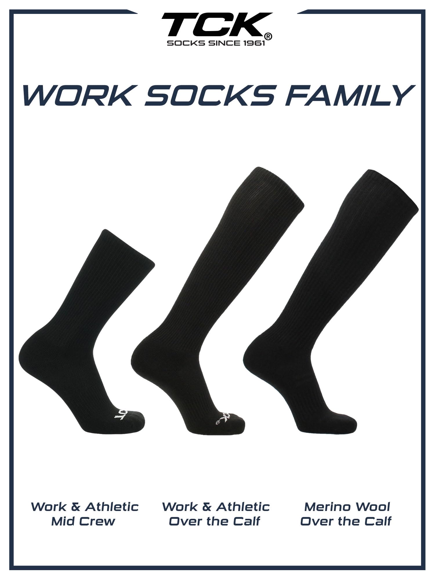 TCK 6 Pair Work & Athletic Crew Socks (Black, X-Large)