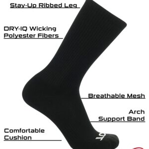 TCK 6 Pair Work & Athletic Crew Socks (Black, X-Large)