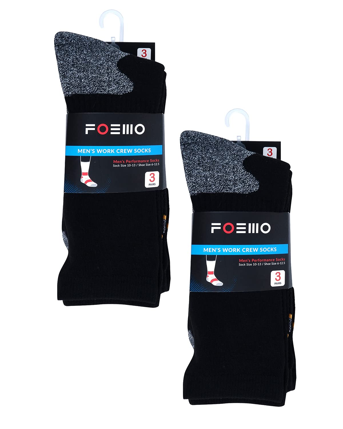 Foemo 6 Pairs of Performance Socks for Men - Versatile and Supportive, with Reinforced Heel and Toe (Black)