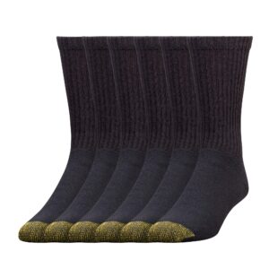 goldtoe men's 656s cotton crew athletic socks, multipairs, black (6-pairs), x-large