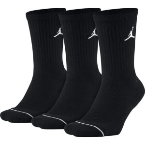 nike unisex jordan jumpman crew socks (3 pack) black/black/black (men's shoe size 6-8)