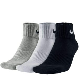 nike white/black cushion quarter training socks 3-pack athletic - m