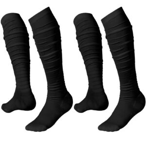 chuarry 2 pairs scrunch football socks non slip men football socks extra long socks soccer socks over the knee athletic (black)