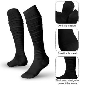 Chuarry 2 Pairs Scrunch Football Socks Non Slip Men Football Socks Extra Long Socks Soccer Socks Over The Knee Athletic (Black)