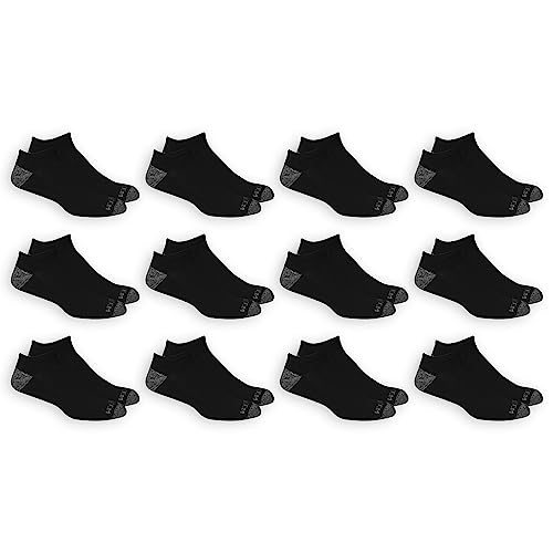 Fruit of the Loom Men's Dual Defense No Show Socks (12 Pack), Black, Medium (6 - 12)