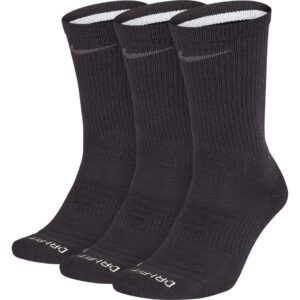 nike men`s pro everyday max cushioned training crew socks 3 pairs (black(sk0121-010)/wolf grey, x-large)