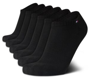 tommy hilfiger men's athletic socks - cushion no show ankle socks (6 pack), size shoe size 7-12, pure black