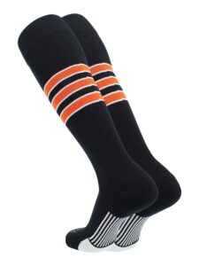 tck performance baseball/softball socks (black/white/orange, large)