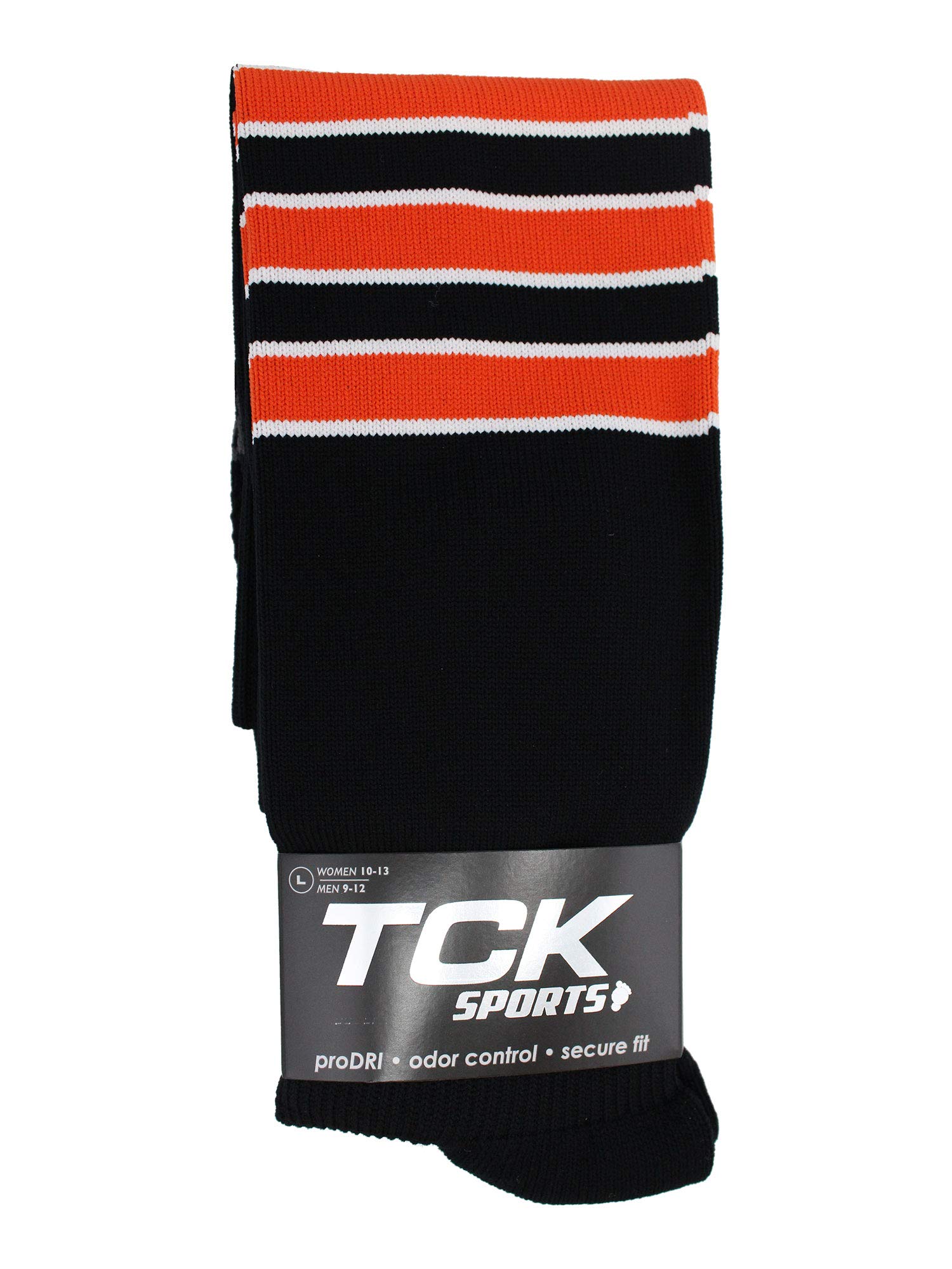 TCK Performance Baseball/Softball Socks (Black/White/Orange, Large)