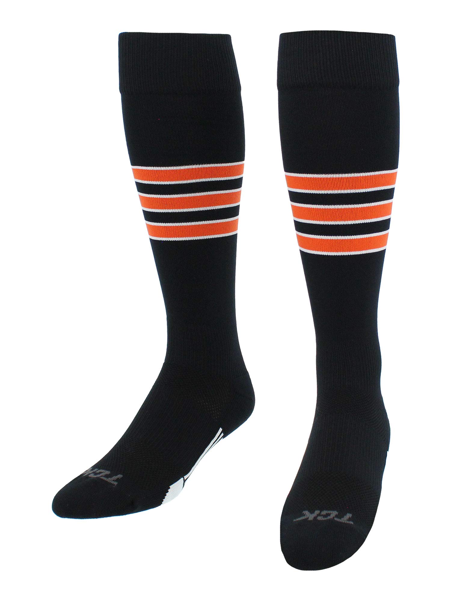 TCK Performance Baseball/Softball Socks (Black/White/Orange, Large)