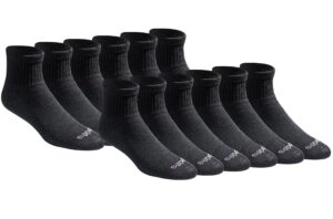 dickies men's dri-tech moisture control quarter socks (6, 18, solid black (12 pairs), large